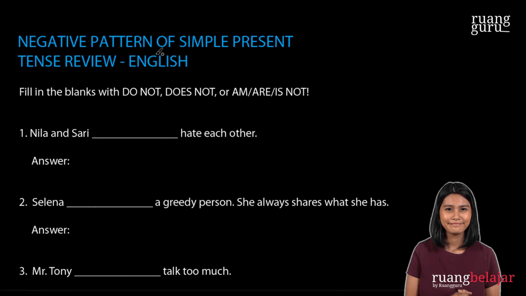 Video Belajar Negative Pattern Of Simple Present Tense Review Bahasa 5041