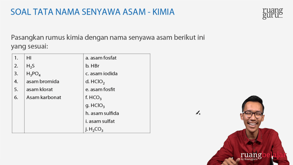 Video belajar Soal Tata Nama Asam Kimia untuk Kelas 10 IPA