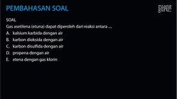 Gas asetilena (etuna) dapat diperoleh dari reaksi ...