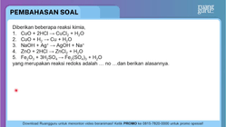 Diberikan beberapa reaksi kimia, 1. CuO + 2 HCl...