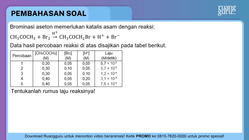 Brominasi aseton memerlukan katalis asam dengan re...